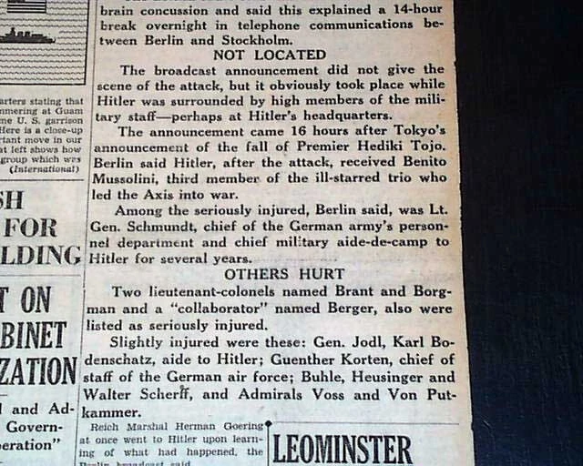 NICE OPERATION VALKYRIE Adolph Hitler Assassination Attempt 1944 WWII ...