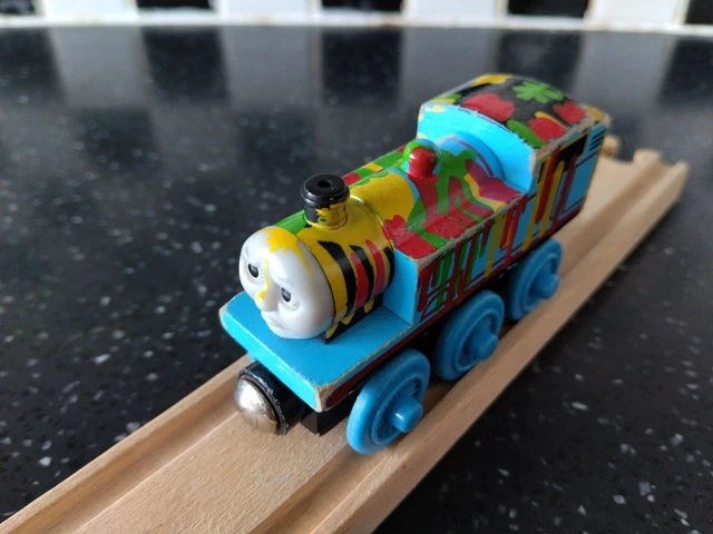 WOODEN THOMAS THE Tank Engine and Friends Train Paint Splattered Thomas ...