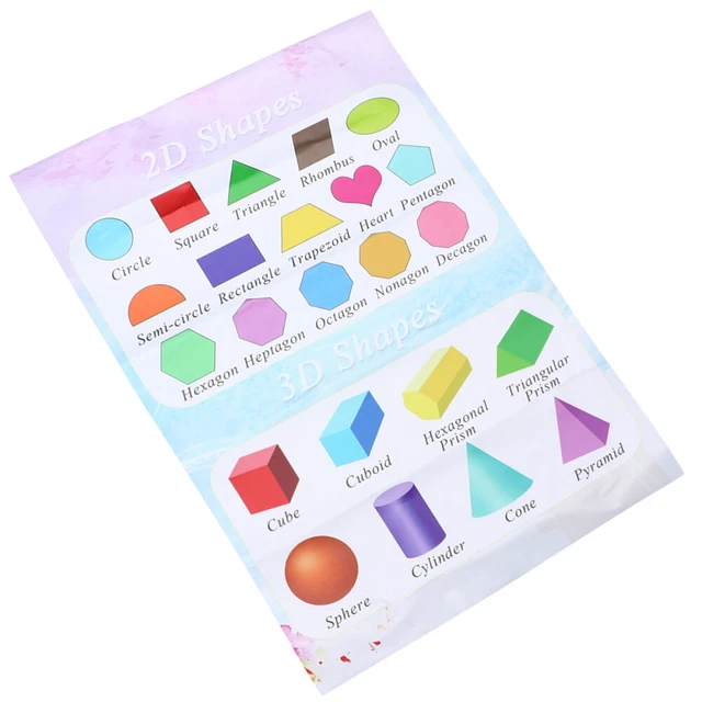 CHILDREN WALL CHART Learning Poster 2D and 3D Shapes Chart Wall Map for ...