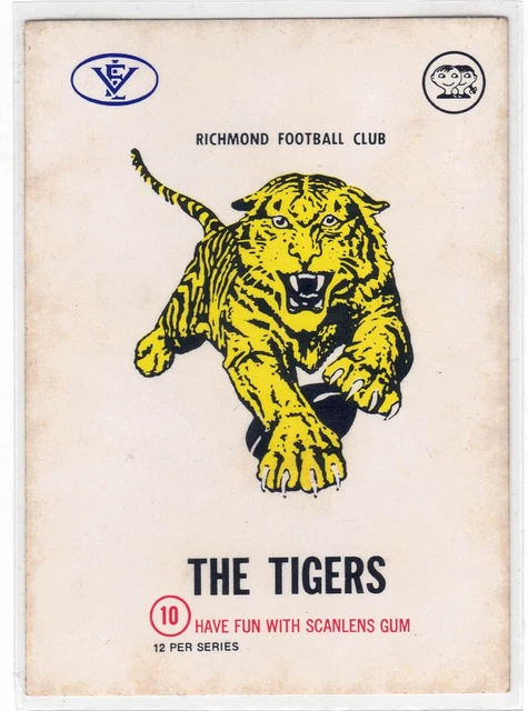 SCANLENS 1973 VFL Footy Card Sticker Richmond Tigers Emblem Mascot Logo ...