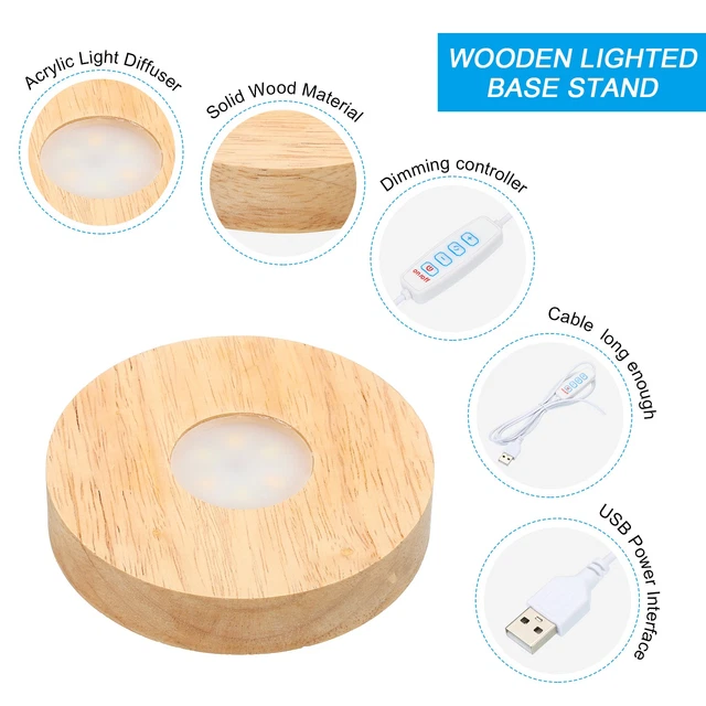 4& WOODEN LED Light Base 2pcs Display Stand w/ Dimmer 3 Color White ...