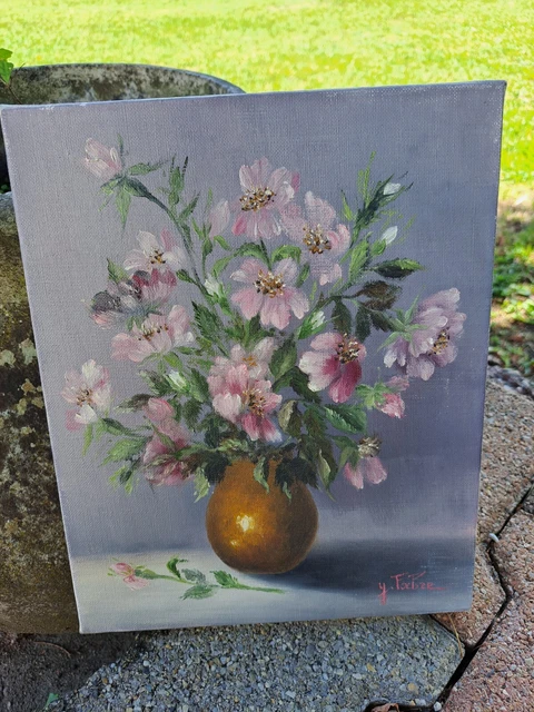 ANCIEN JOLI PETIT tableau bouquet de fleurs Signé Y FABRE Aidentifier ...