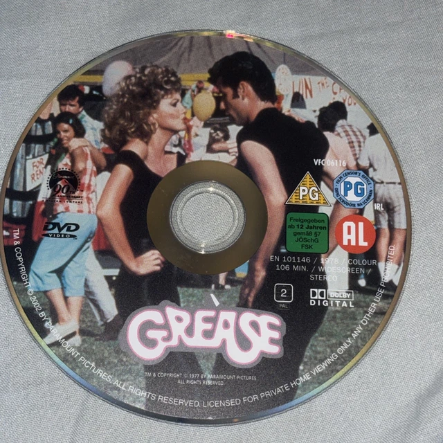 GREASE DVD (2002) John Travolta, Kleiser (DIR) cert PG disc cover only ...