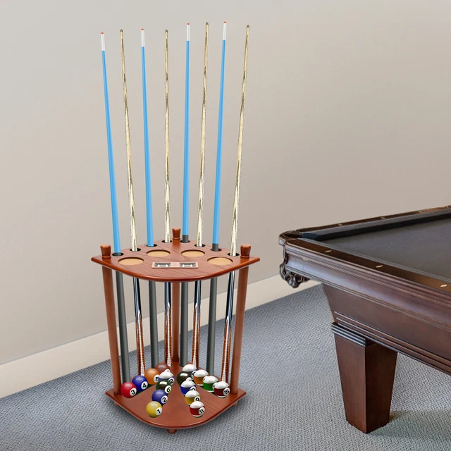 POOL STICK HOLDER Floor Stand- Billiards Pool Cue Rack Oak Solid Wooden ...