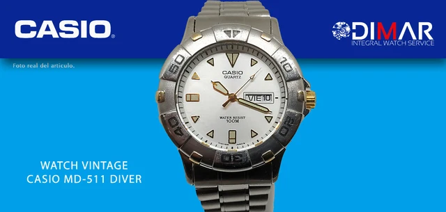 VINTAGE WATCH CASIO MD-511 Diver WR.100, QW.394JAPAN. Double Calendar ...