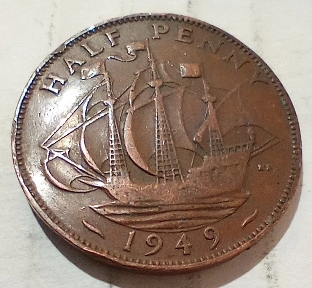 ONE HALF PENNY 1949 UK GB Bent Coin British King George VI Without Ind ...