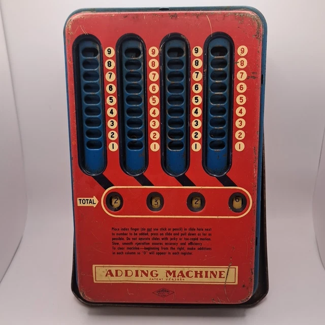VINTAGE 1940'S MECHANICAL Wolverine Tin Toy Adding Machine Pull Dial ...