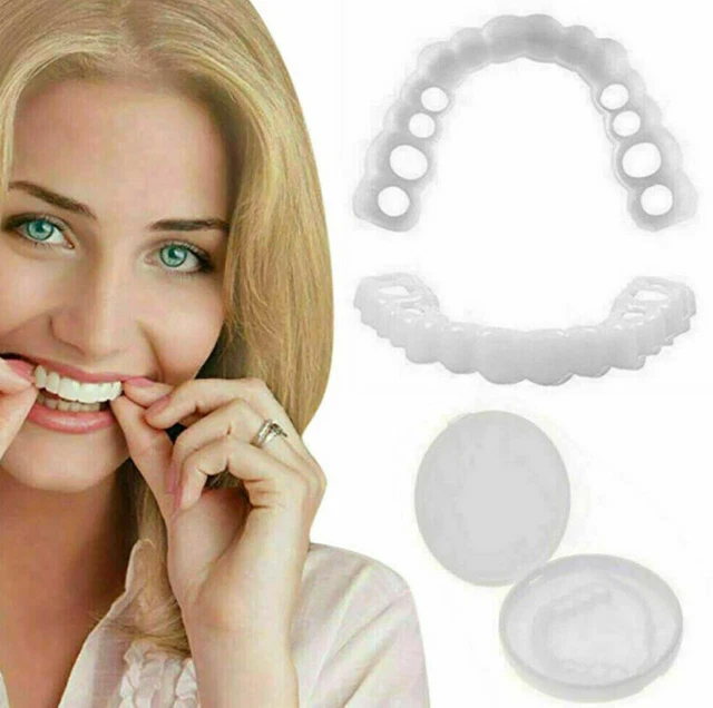 SMILE SNAP ON Upper＆Bottom Set False Teeth Denture Dental Tooth Cover ...