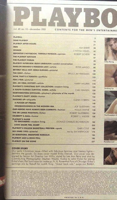 PLAYBOY US DECEMBER 1993 ERIKA ELENIAK Rush Limbaugh ARLENE BAXTER ...