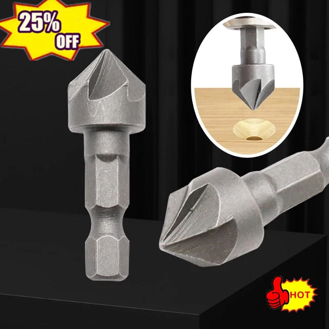 6 FLUTE 90 Degree Countersink Drill Chamfer Bit 1/4" Hex For Carpentry ...