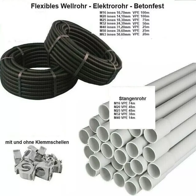 GEWISS STANGENROHR Kunststoffrohr Elektrorohr Leerrohr Wellrohr Klemmschelle EUR 52,80 - PicClick DE