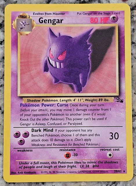 POKEMON TCG GENGAR - Rare FOSSIL pokemon Card 20/62 (GG) $14.77 ...
