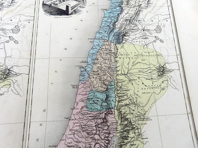 ANTIQUE MAP OF Israel Jerusalem Second Jewish First Temple Judaica ...