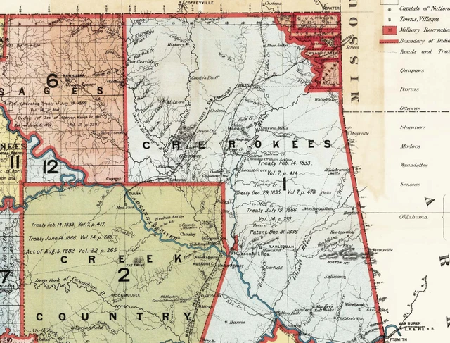 1887 MAP OF Native American Indian Territory Tribes Oklahoma 11"x15 ...