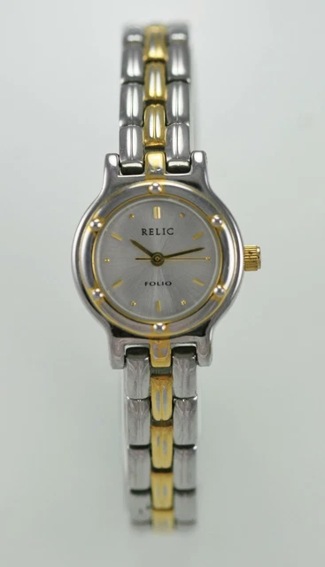 RELIC FOLIO MUJER Reloj Blanco Inoxidable Oro Plata Agua Resistente 30m ...
