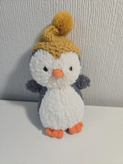 JELLYCAT WEE WINTER Penguin Mustard Yellow Bobble Hat 6" Plush Soft Toy ...