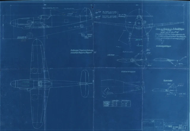BF ME 109 Messerschmitt WW2 Plan Blueprints RARE Period factory ...