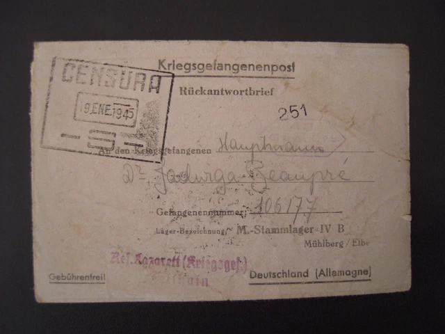 CORRESPONDANCE PRISONNIER ESPAGNE courrier censuré Dr Beaupré stalag IV ...