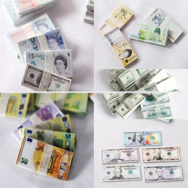 5 BUNDLES PAPER Mini Dollars Miniature Play Money 1/12 Dollhouse ...