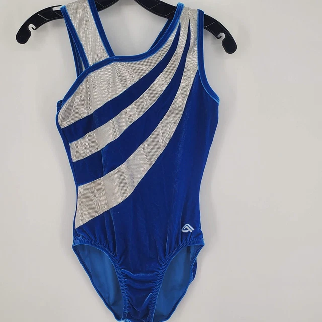 ALPHA FACTOR WOMENS Blue Silver Velour Gymnastic Dance Leotard AL Adult ...