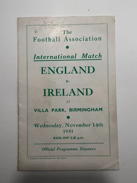 ENGLAND V NORTHERN IRELAND @ Villa Park International Match - 14/11/51 ...