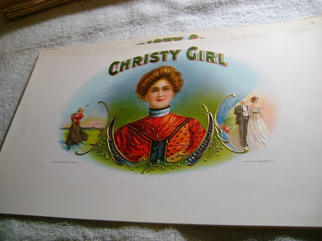 CHRISTY GIRL EMBOSSED Inner Cigar Box Label Woman Golfer. Original ...