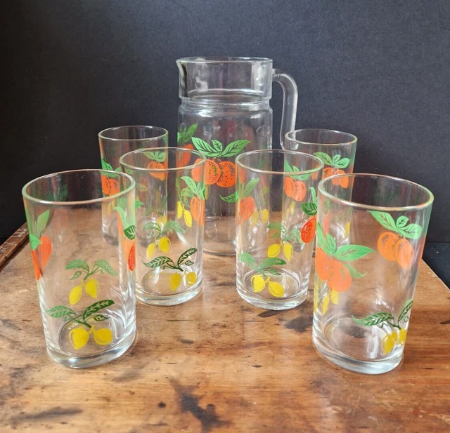 VINTAGE MID CENTURY French Glass Lemonade Set - Jug Pitcher and Glasses ...
