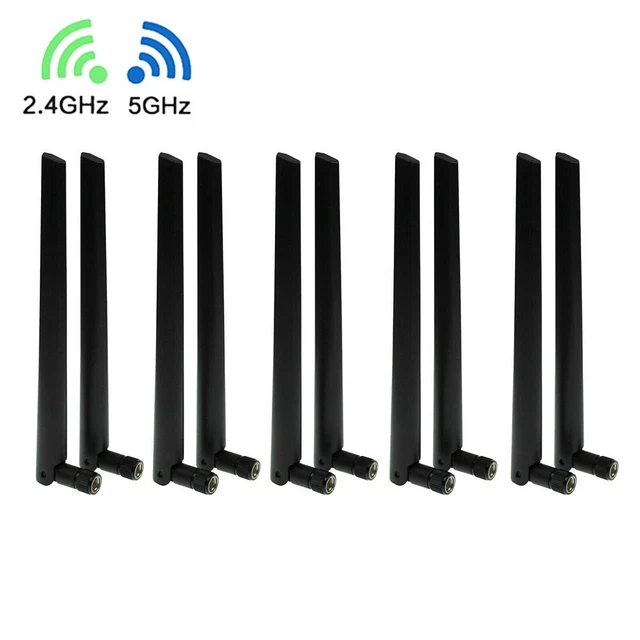 10 ANTENNA WIFI 2,4 GHz dual band 8DBi 50 ohm antenna RP-SMA per router ...