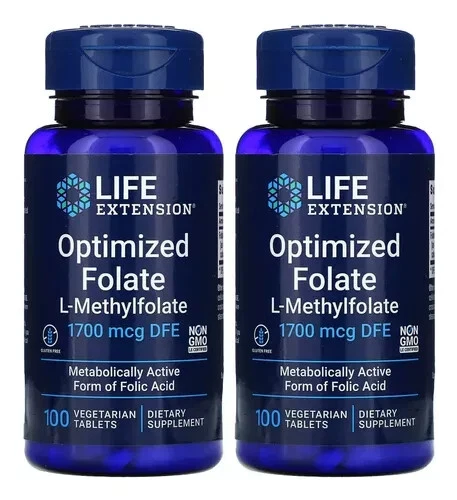 2 X LIFE Extension Optimized Folate L-Methylfolate 1700mcg DFE 200 Veg ...