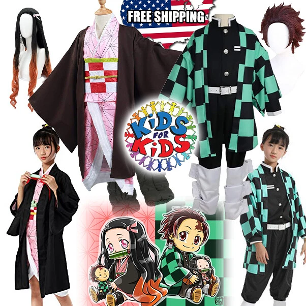 DEMON SLAYER COSPLAY Kids Kimetsu No Yaiba Outfits Girls Boys Sword Wig ...