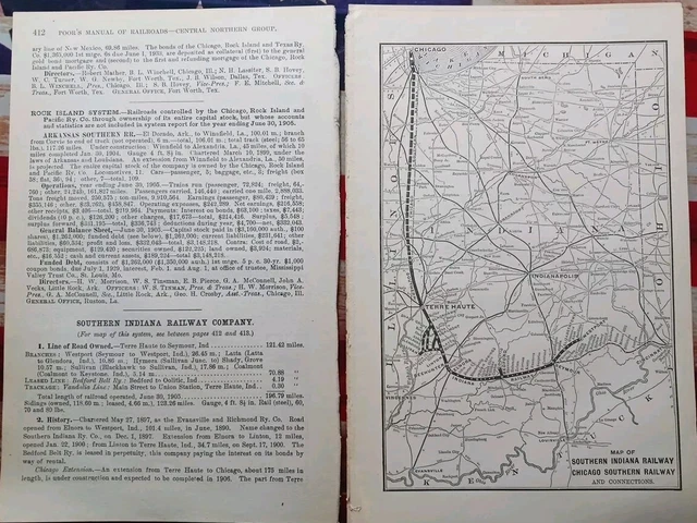 1906 TRAIN ROUTE Map + Report SOUTHERN INDIANA RAILROAD Seymour ...