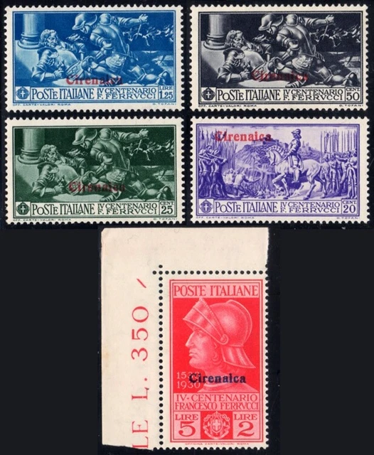 COLONIE ITALIANE 1930 Cirenaica Ferrucci serie completa 5 v. MNH EUR 55 ...