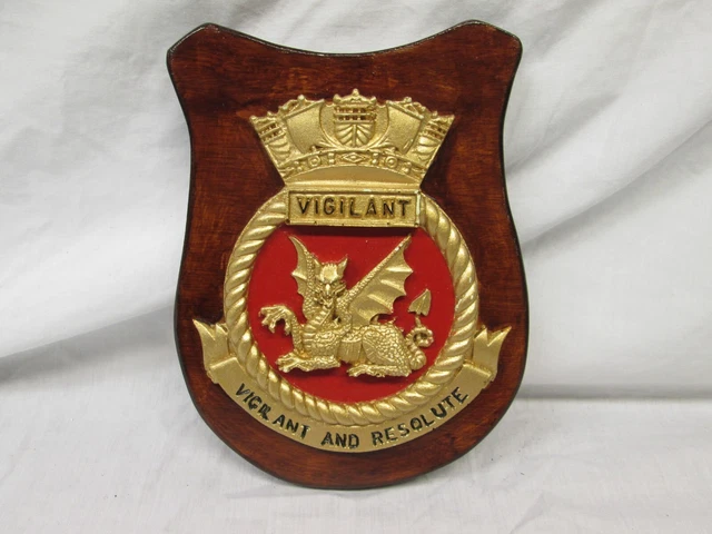 ROYAL NAVY HMS Vigilant Plaster Ships Mounted Crest. £10.00 - PicClick UK