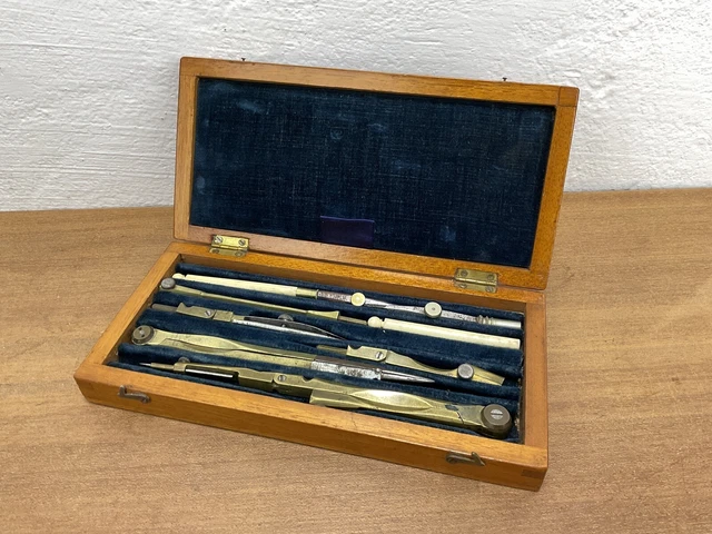 ANTIQUE DRAWING SET Drafting Tools Technical Drawing Instruments Brass ...