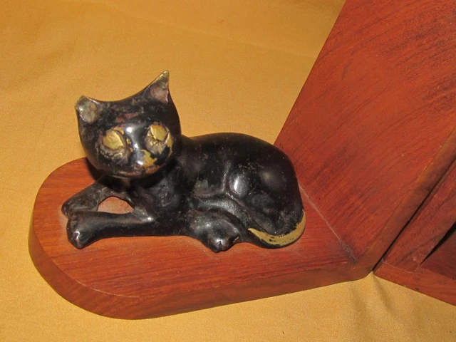 WALTER BOSSE BRONZE Viennese Bookends Wooden Holders Zoomorphic Cat ...