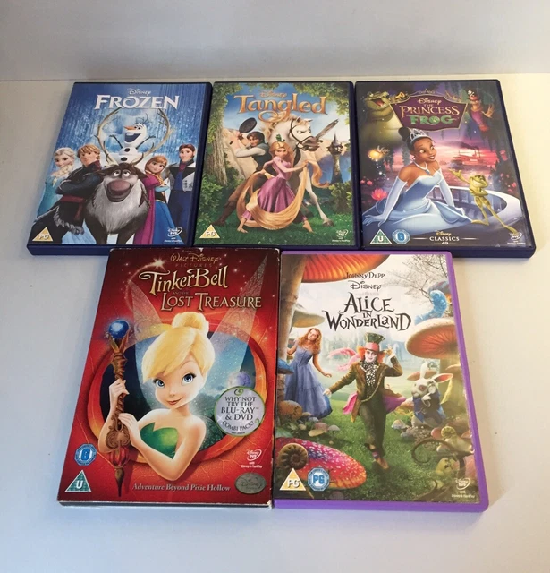 DISNEY DVD BUNDLE Frozen Tangled Princess & Frog Alice TinkerBell £10. ...