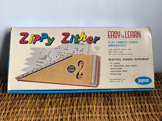 VINTAGE ZIPPY ZITHER Beautiful Wooden Instrument 12 Strings Easy To ...