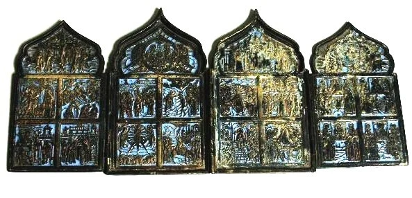 ANTIKE REISEIKONE RUSSLAND 19.Jh. Ikone Messing Tetraptychon EUR 229,00 - PicClick DE