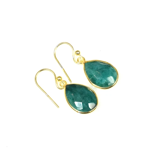 925 Solid Sterling Silver 24ct Gold Overlay Simulated Emerald Hook