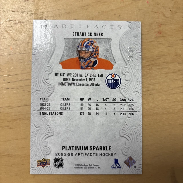 2025-26 UPPER DECK Artifacts Stuart Skinner Platinum Sparkle /99 $3.00 ...