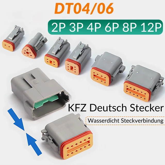 DEUTSCH DT06/04 2/3/4/6/8/12 Polig Steckverbinder Buchse KFZ Stecker Wasserdicht EUR 2,80 ...