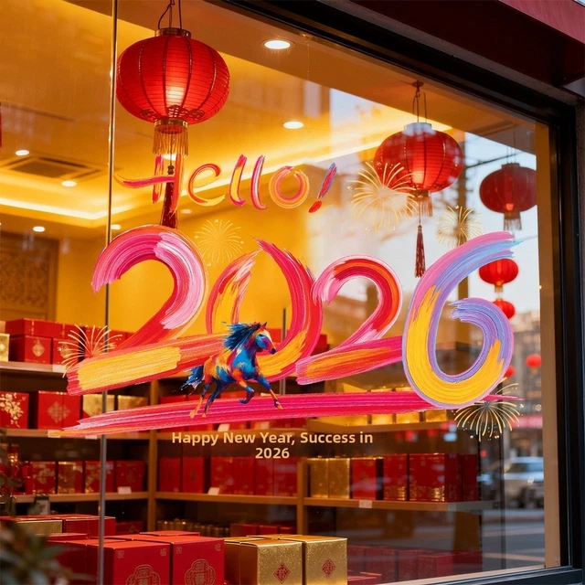 ELECTROSTATIC WINDOW DECAL 2026 New Year PVC Nordic Style Various Size ...