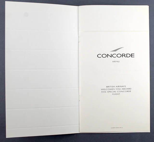 BRITISH AIRWAYS CONCORDE Airline Menu Charter No.4 Ba Supersonic Sst £ ...