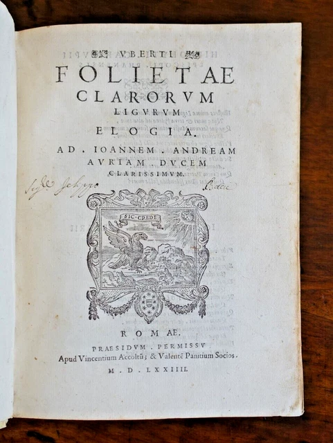 CINQUECENTINA - FOGLIETTA, Elogia, Roma, 1574 - C. Colombo - Bell ...