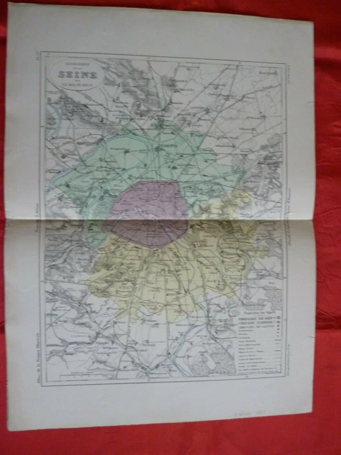 OLD MAP SEINE V.A.Malta-Brown engraving Erhard 1881 Atlas France ...