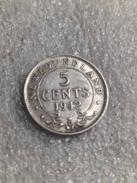 1942 NEWFOUNDLAND 🇨🇦 5c Silver Fishscale Nickel George VI Nice Details ...