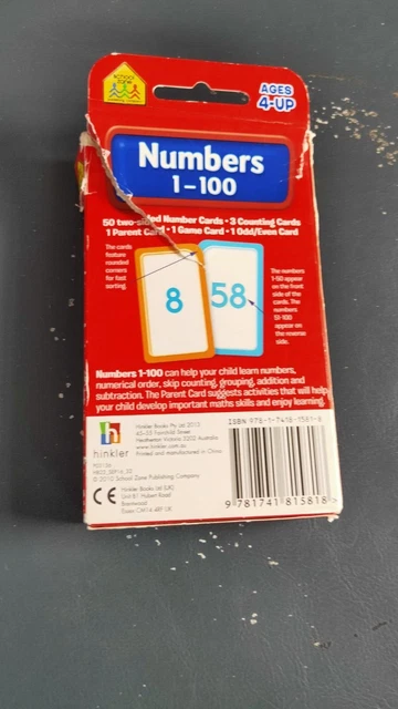 SCHOOL ZONE NUMBERS 0 - 100 Flash Cards Suitable for Kids Ages 4 - Up ...