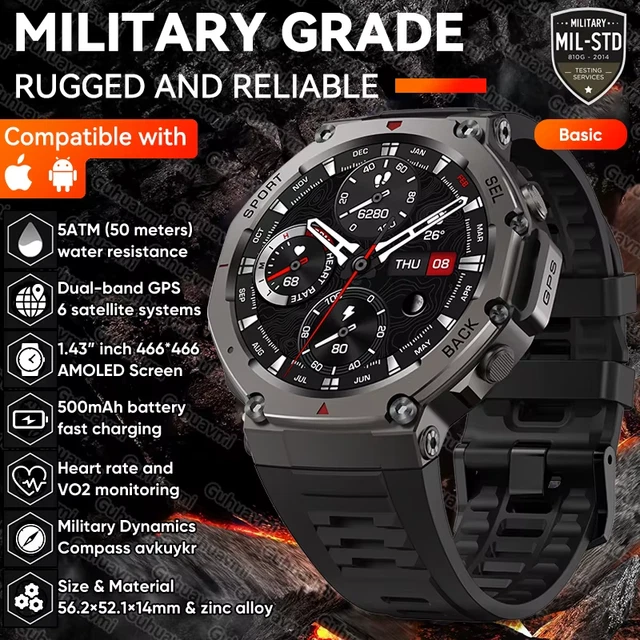 2025 ORIGINALE T-REX 3 Pro Militare GPS Smart Watch 5ATM Impermeabile ...
