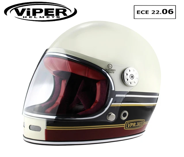VIPER F656 MOTORRAD Motorrad Retro Integral-Fiberglas-Sturzhelm Creme ...