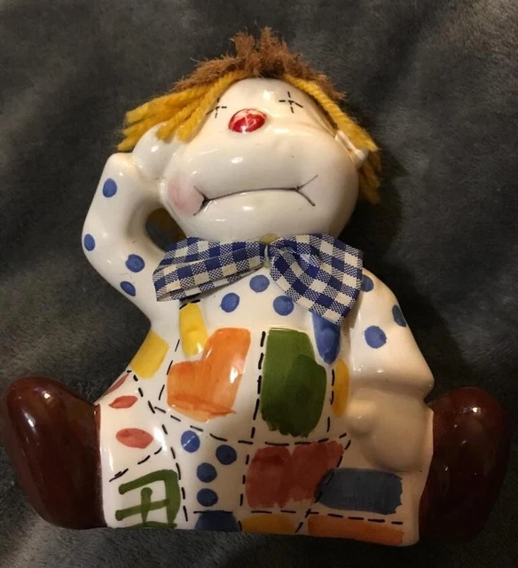 VINTAGE LARGE CERAMIC Clown Face Money Box Piggy Bank 17cm Tall Multi ...